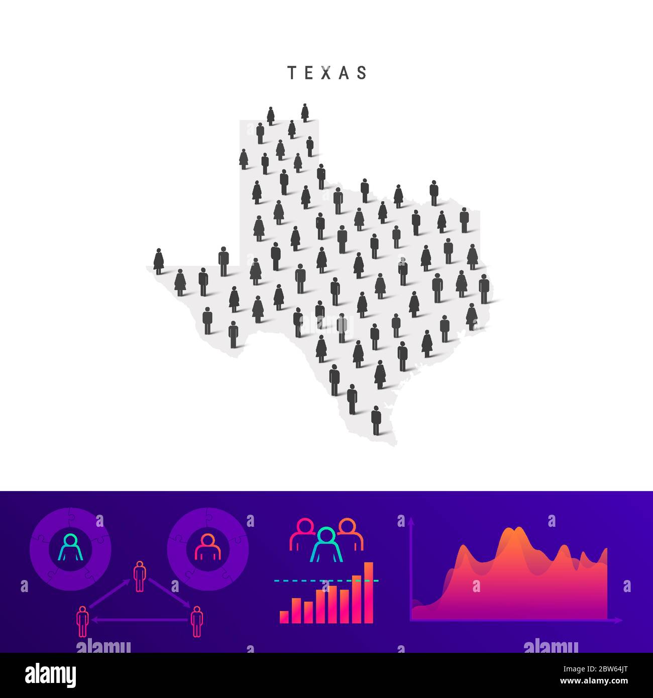 Texas people map. Detailed vector silhouette. Mixed crowd of men and ...