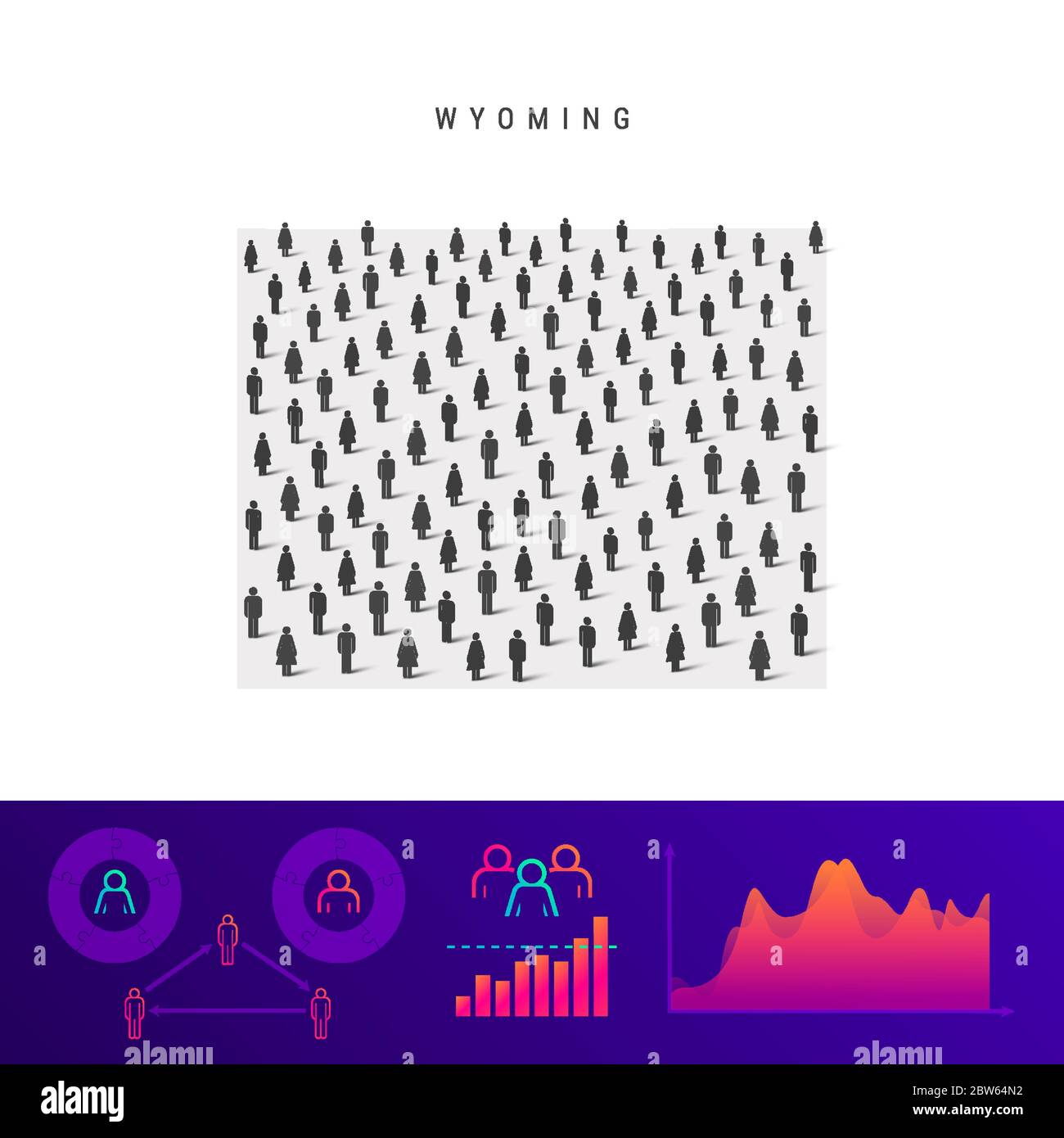 Wyoming people map. Detailed vector silhouette. Mixed crowd of men and ...