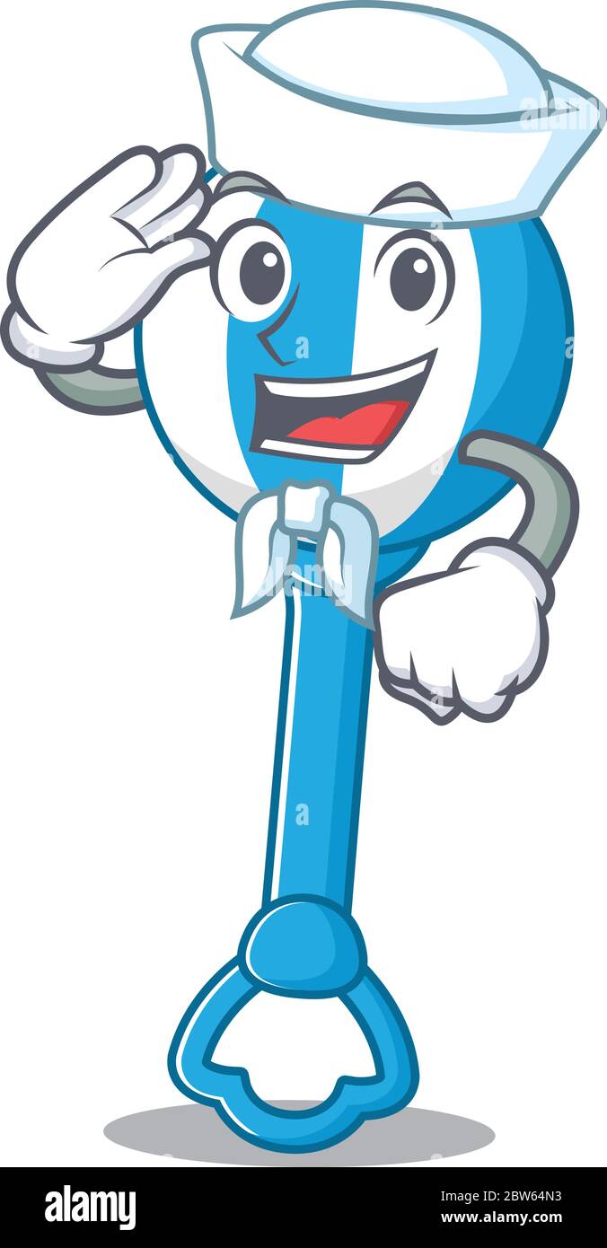 Smiley sailor cartoon character of rattle toy wearing white hat and tie ...