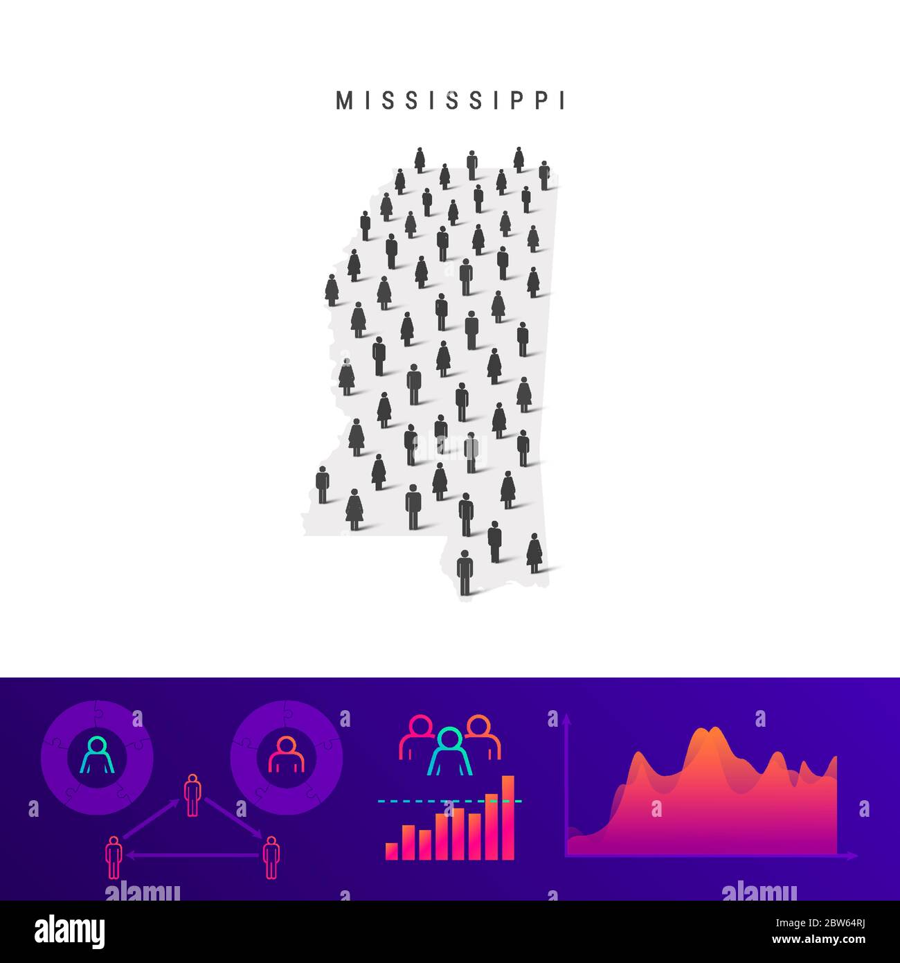 Mississippi people map. Detailed vector silhouette. Mixed crowd of men ...