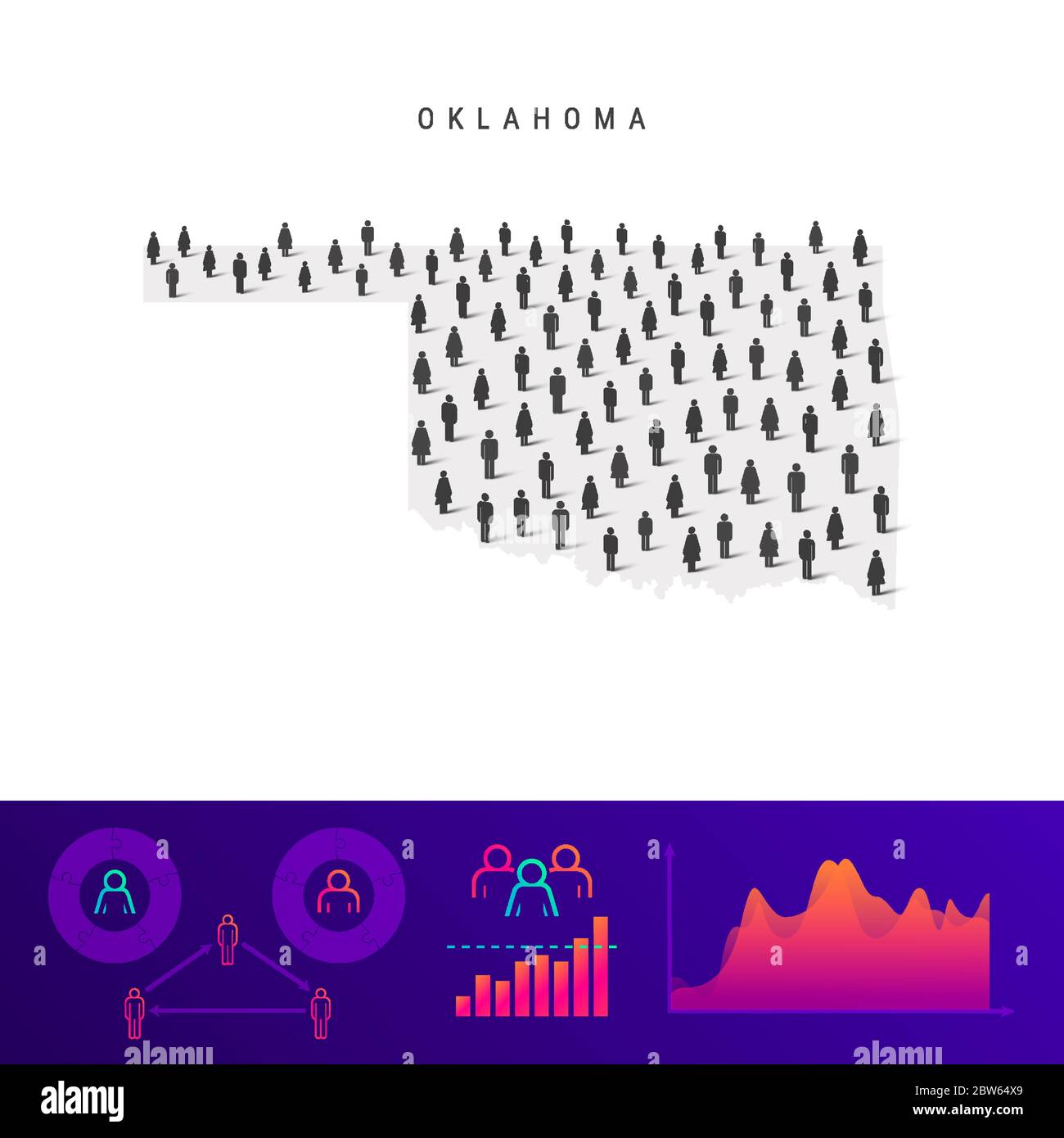 Oklahoma people map. Detailed vector silhouette. Mixed crowd of men and ...