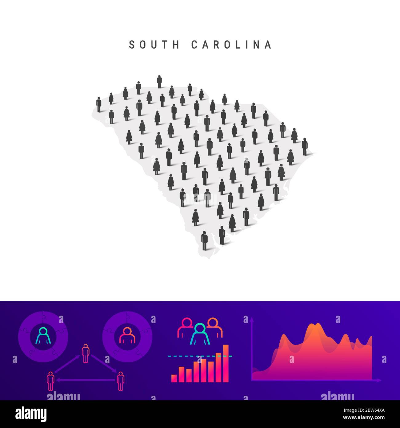 South Carolina people map. Detailed vector silhouette. Mixed crowd of ...