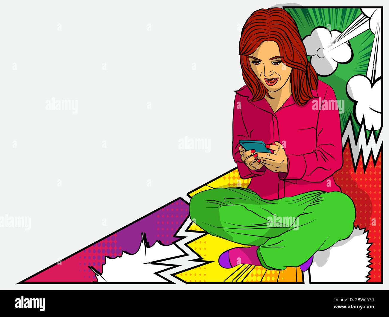 Portrait of happy young caucasian positive excited woman sitting on a ...