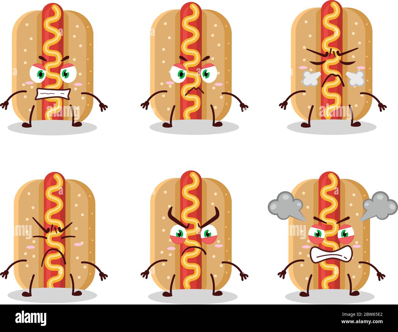 Hotdog cartoon character with various angry expressions Stock Vector ...