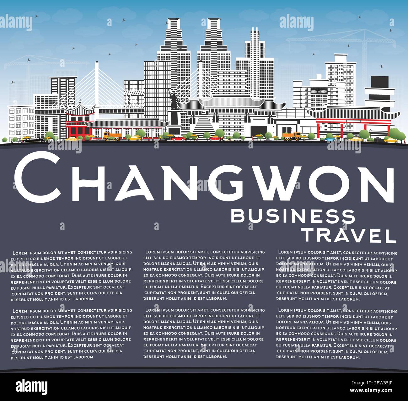 Changwon South Korea City Skyline with Color Buildings, Blue Sky and ...