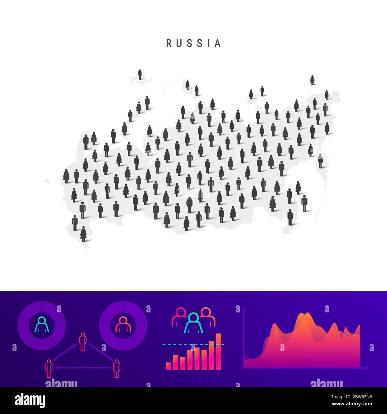 Russian people map. Detailed vector silhouette. Mixed crowd of men and ...