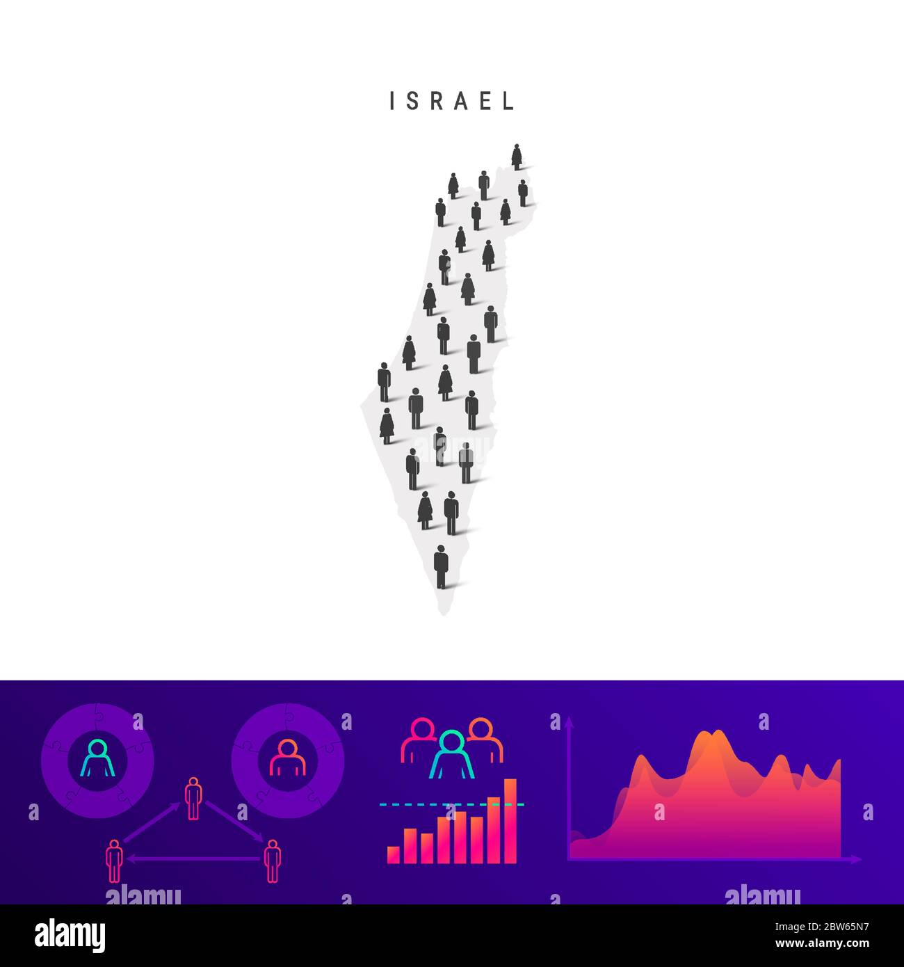 Israeli people icon map. Detailed vector silhouette. Mixed crowd of men ...