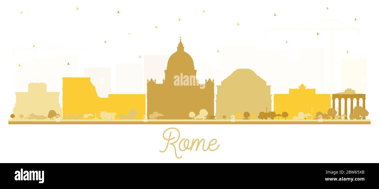 Rome Italy City Skyline Silhouette with Golden Buildings Isolated on ...