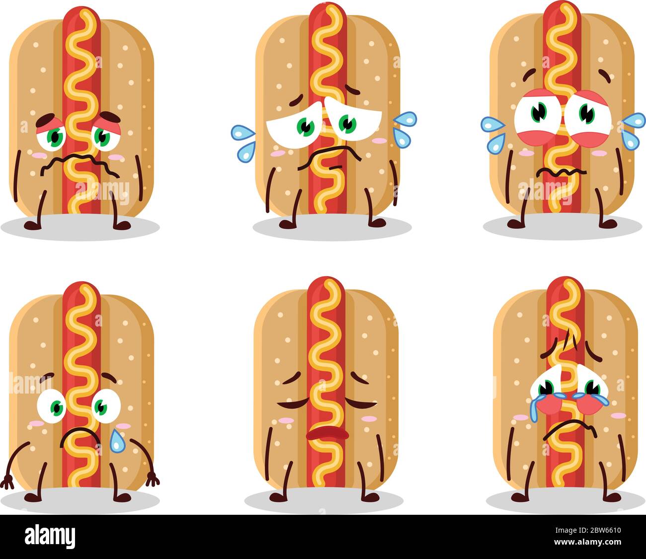 Hotdog cartoon in character with sad expression Stock Vector Image ...