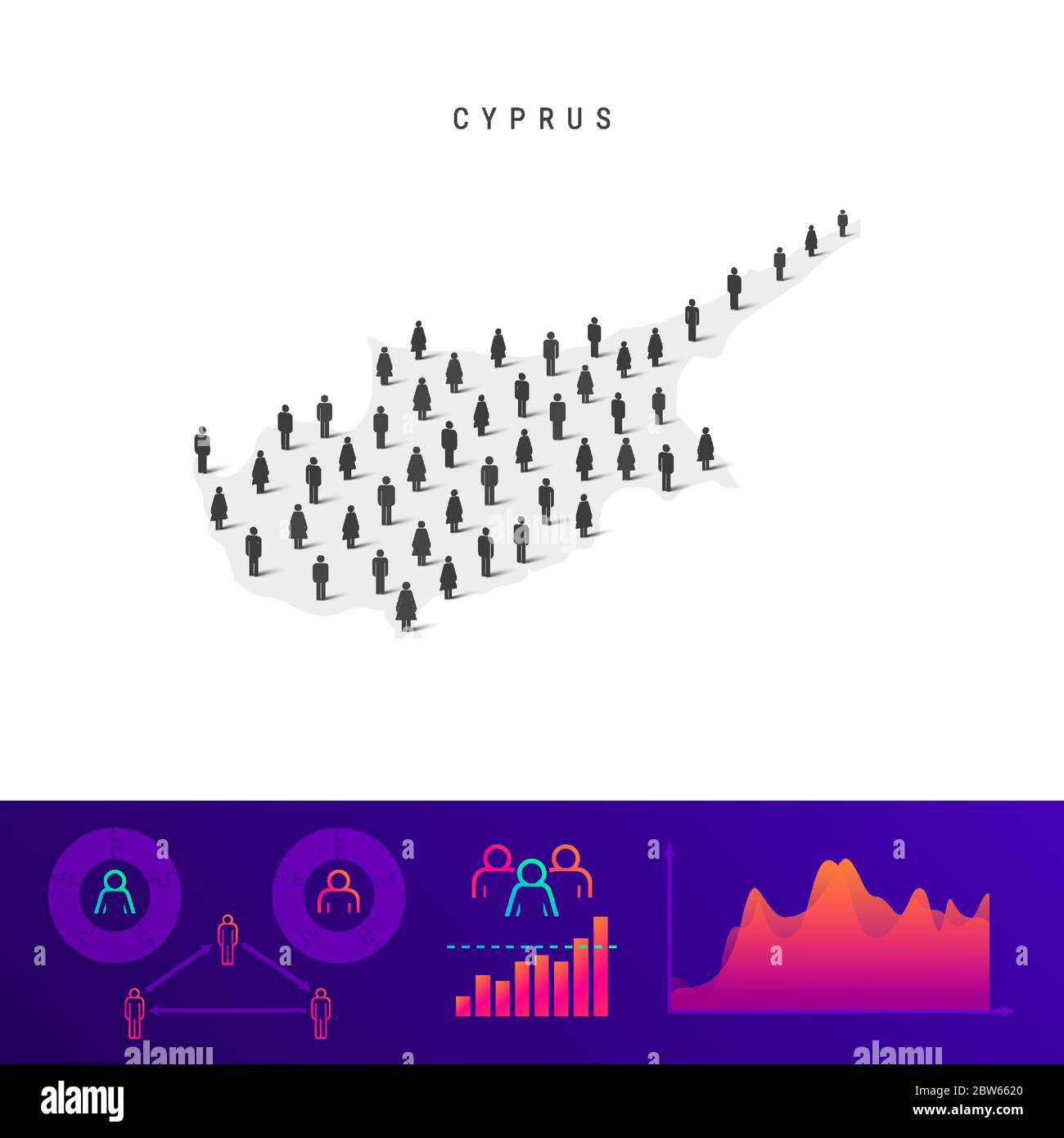 Cypriot people icon map. Detailed vector silhouette. Mixed crowd of men ...