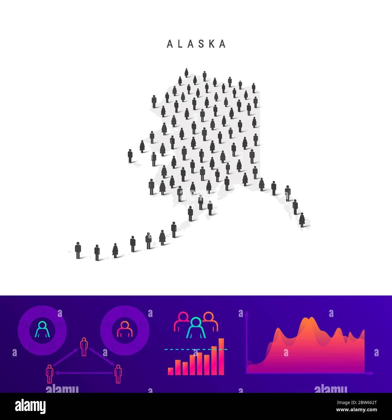 Alaska people map. Detailed vector silhouette. Mixed crowd of men and ...