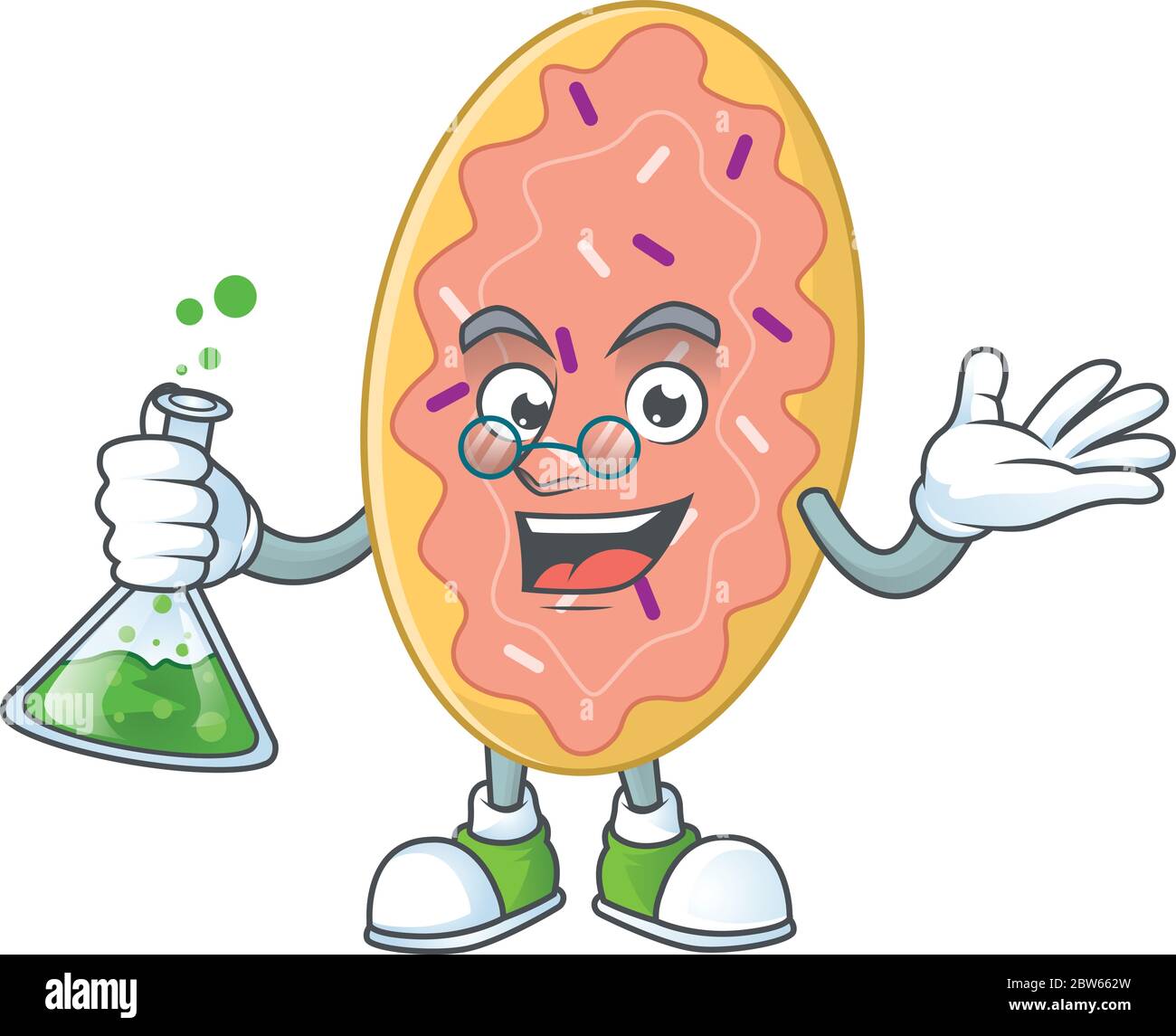 Bread smart Professor Cartoon character holding glass tube on the lab ...