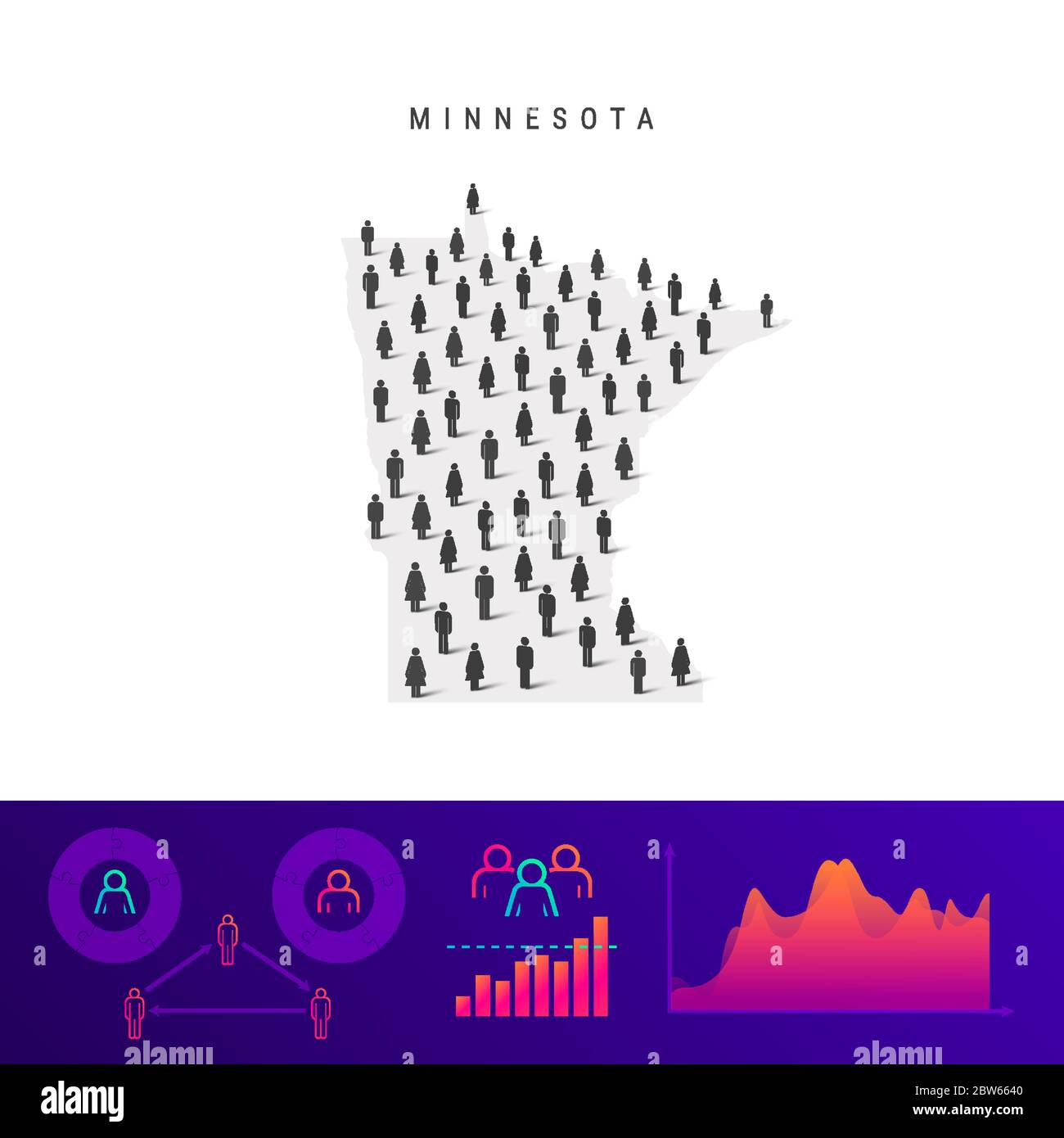 Minnesota people map. Detailed vector silhouette. Mixed crowd of men ...