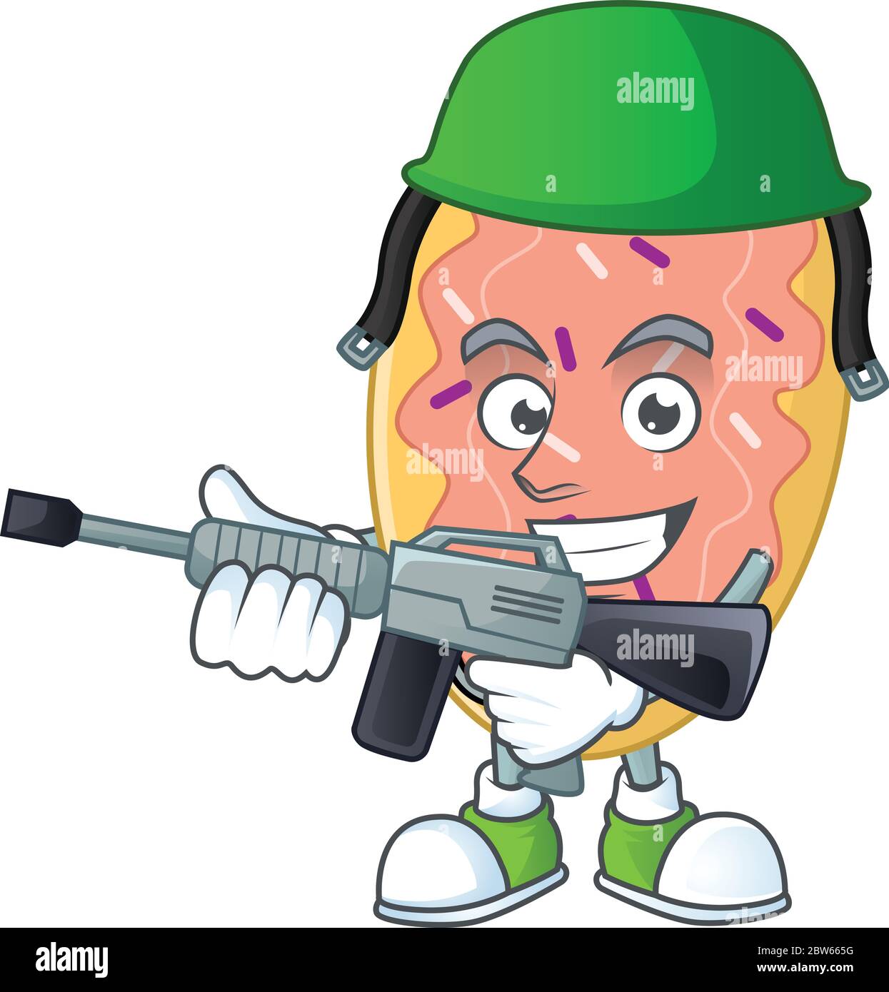 A mascot design picture of bread as a dedicated Army using automatic ...