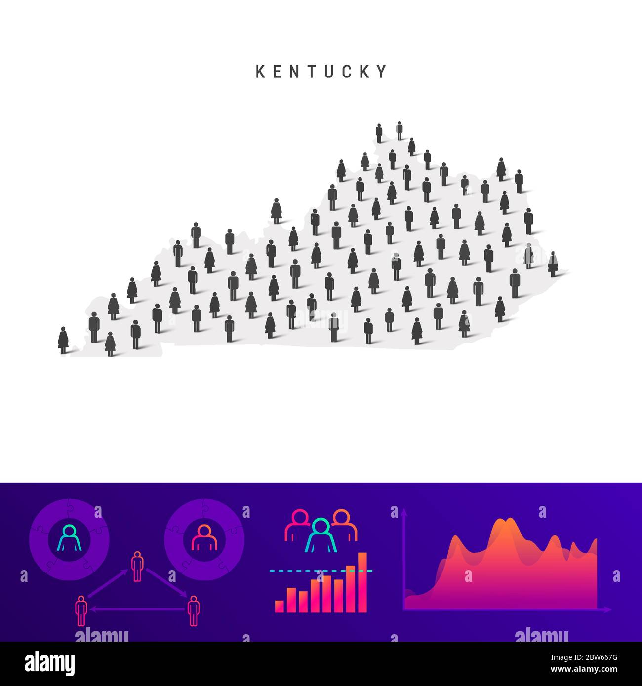 Kentucky people map. Detailed vector silhouette. Mixed crowd of men and ...