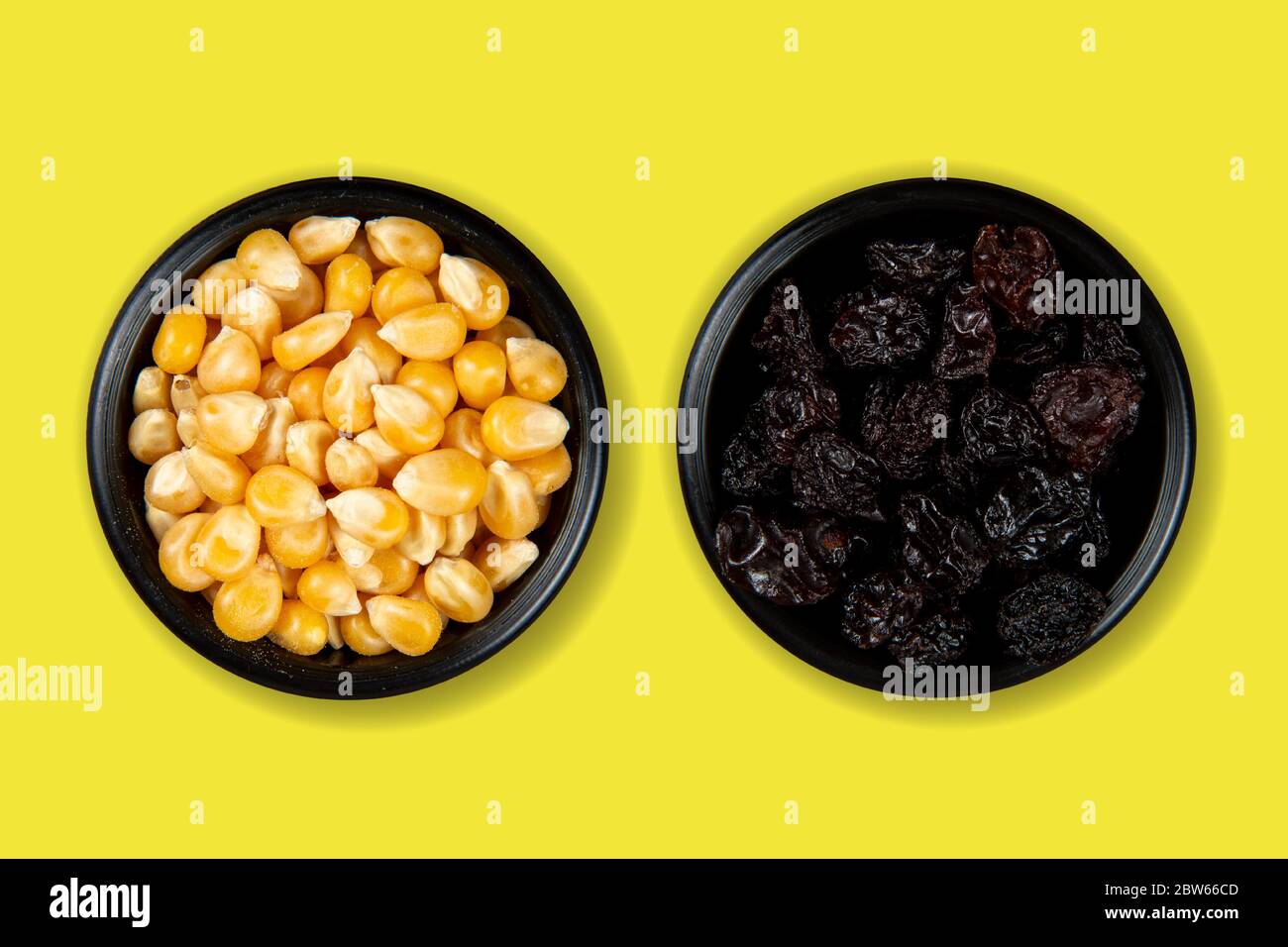 bowls with culinary ingredients Pass grape,, pop corn on colour ...