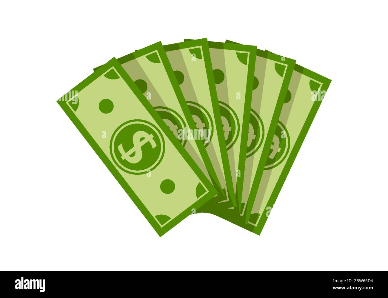 Fan banknote money flat cartoon. Pile of dollars cash, green banknotes ...