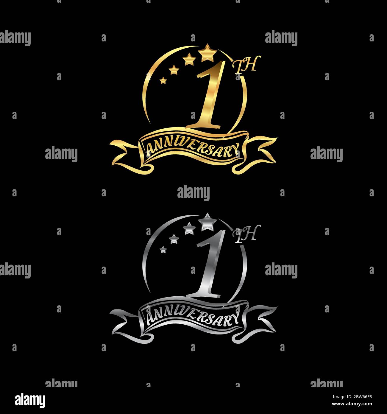Celebrating the 1th anniversary logo,star shape, with gold and silver ...