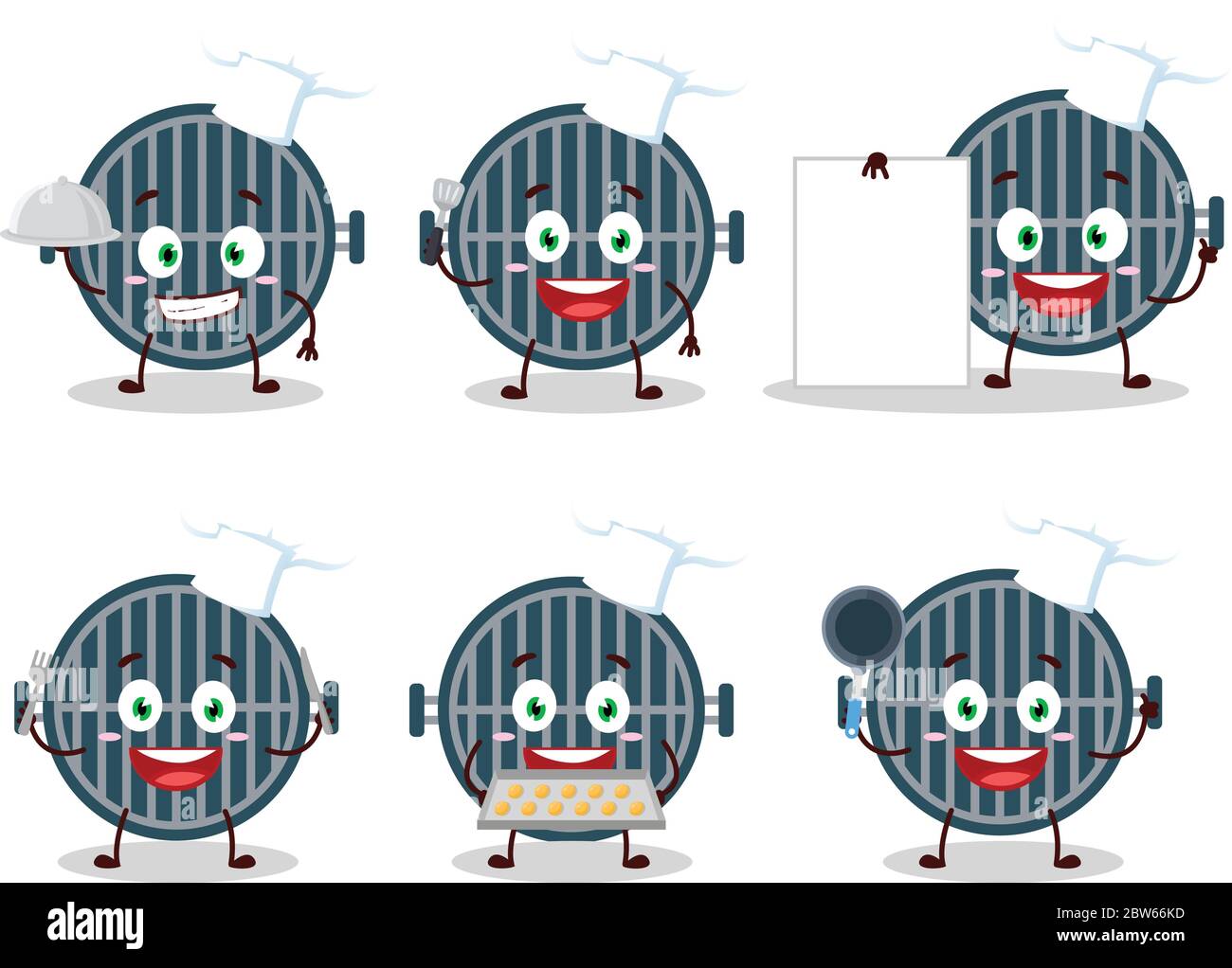 Cartoon character of grill with various chef emoticons Stock Vector ...