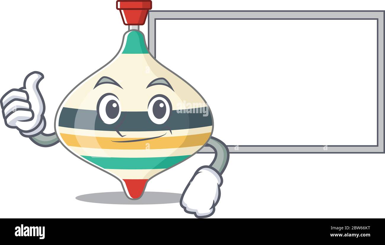 Top toy cartoon design with Thumbs up finger bring a white board Stock ...