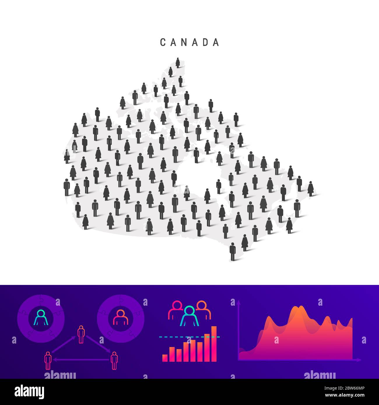 Canadian people icon map. Detailed vector silhouette. Mixed crowd of ...
