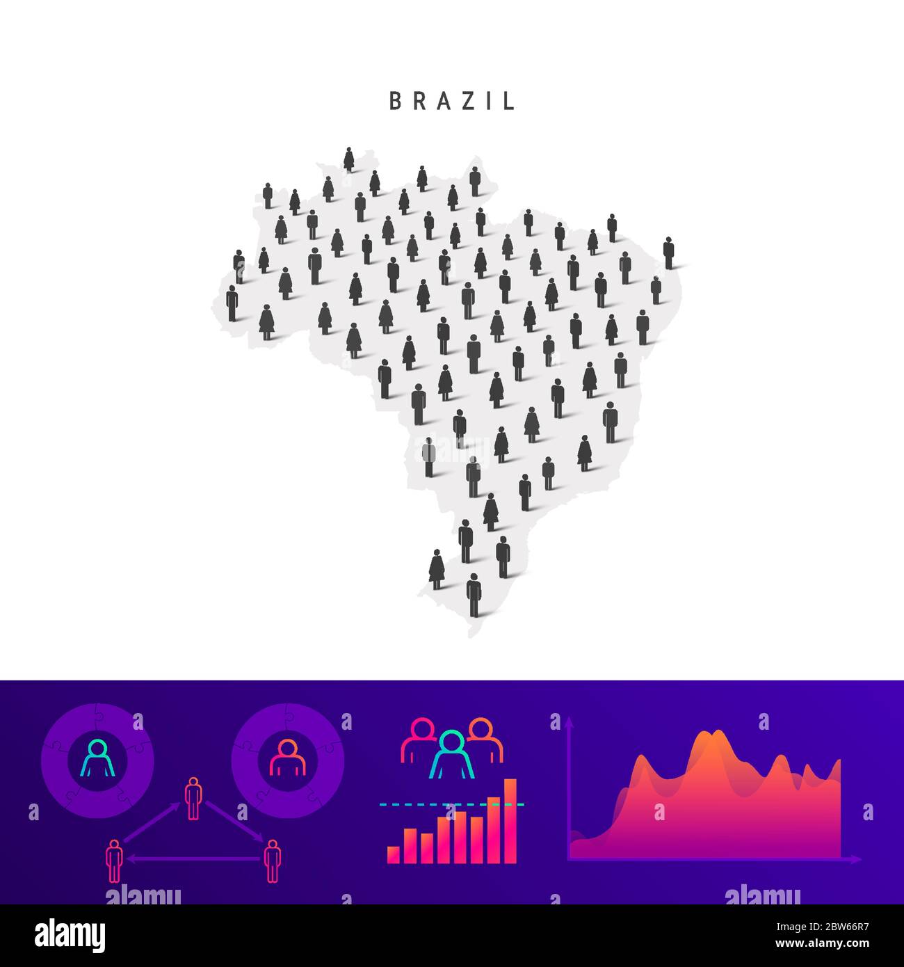 Brazilian people icon map. Detailed vector silhouette. Mixed crowd of ...