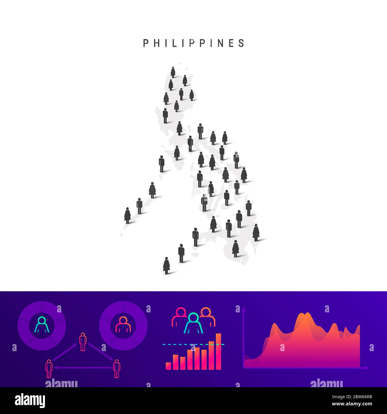 Philippine people icon map. Detailed vector silhouette. Mixed crowd of ...
