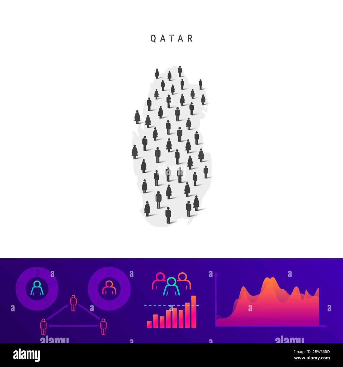Qatari people icon map. Detailed vector silhouette. Mixed crowd of men ...