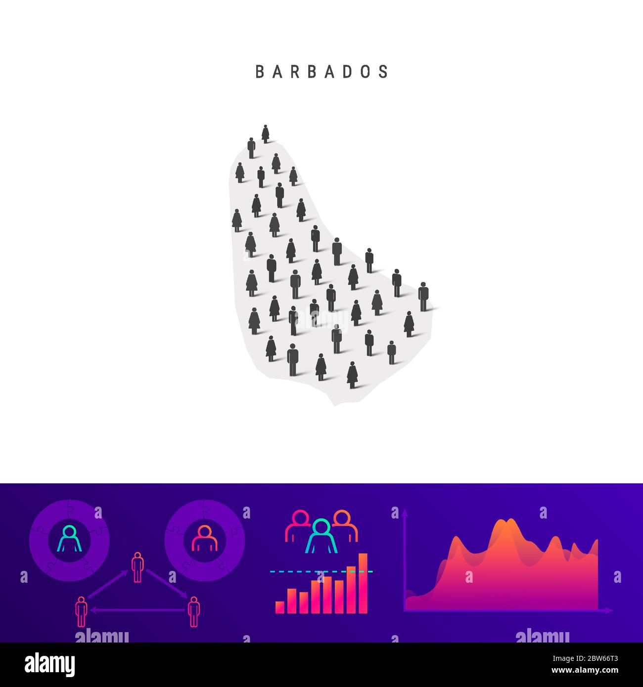 Barbados people icon map. Detailed vector silhouette. Mixed crowd of ...
