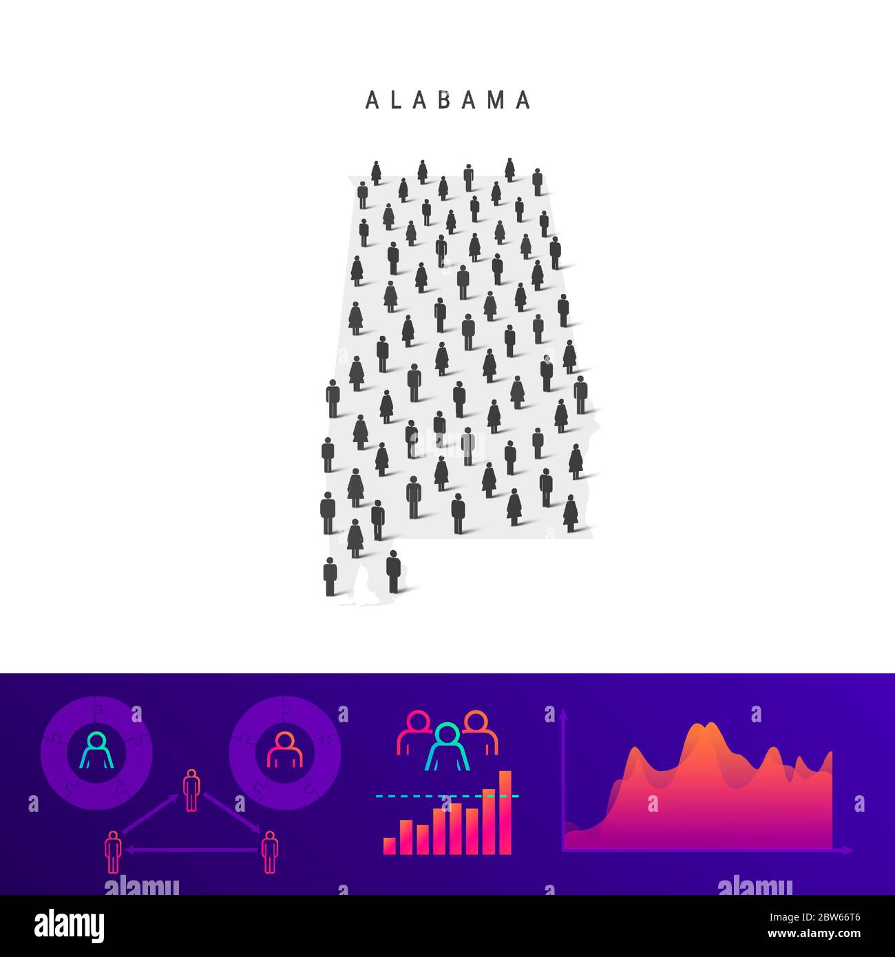Alabama people map. Detailed vector silhouette. Mixed crowd of men and ...