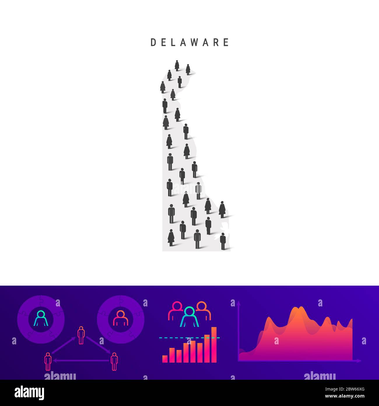 Delaware people map. Detailed vector silhouette. Mixed crowd of men and ...