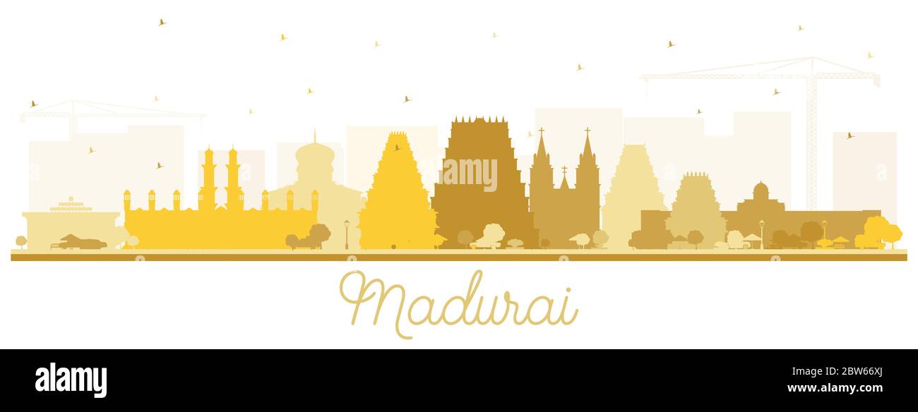 Madurai India City Skyline Silhouette with Golden Buildings Isolated on ...