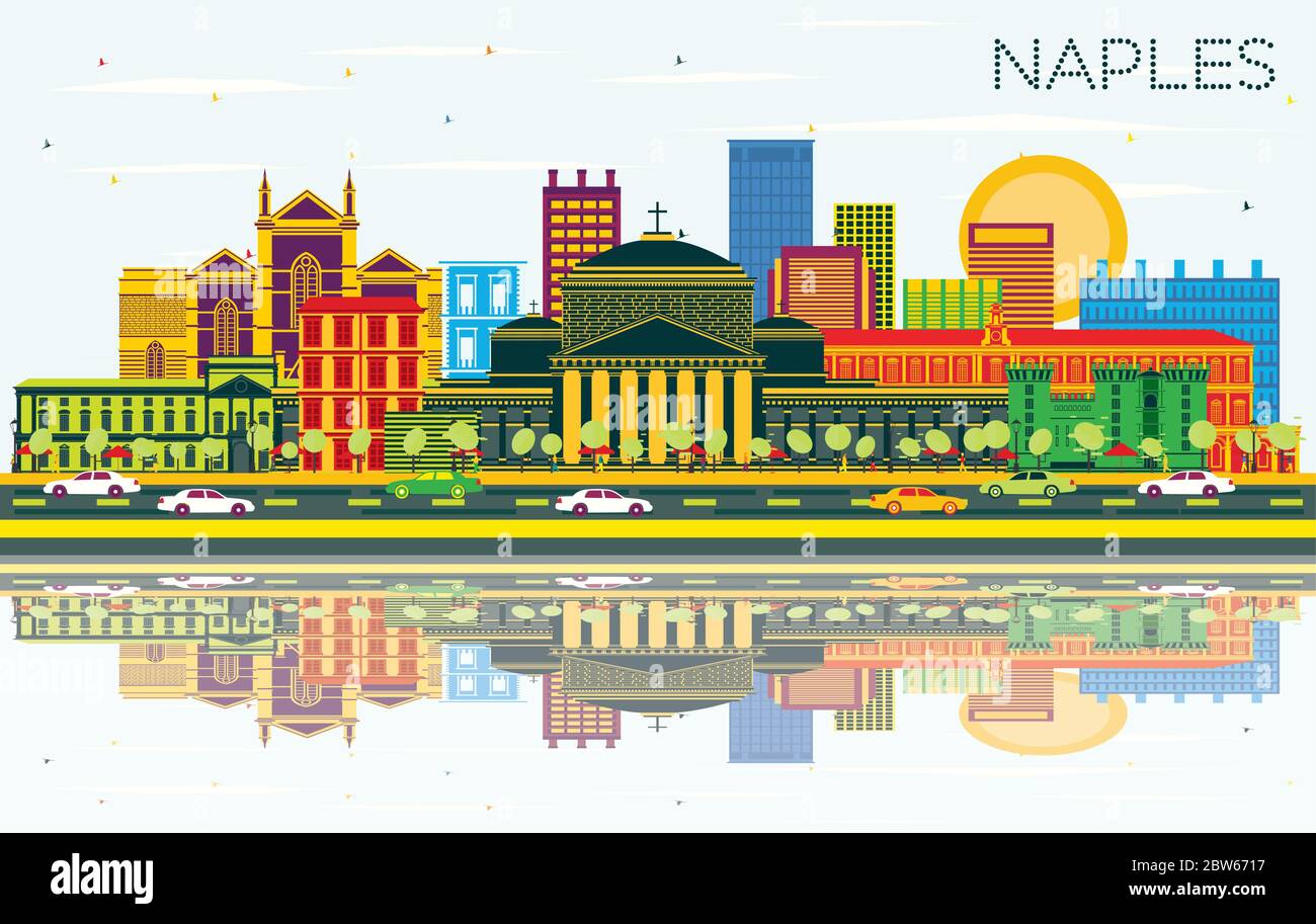 Naples Italy City Skyline with Color Buildings, Blue Sky and ...