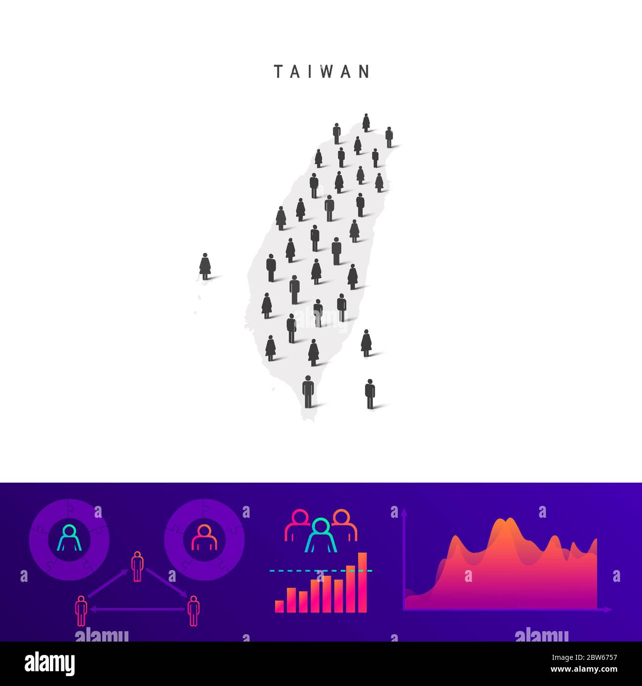 Taiwanese people icon map. Detailed vector silhouette. Mixed crowd of ...