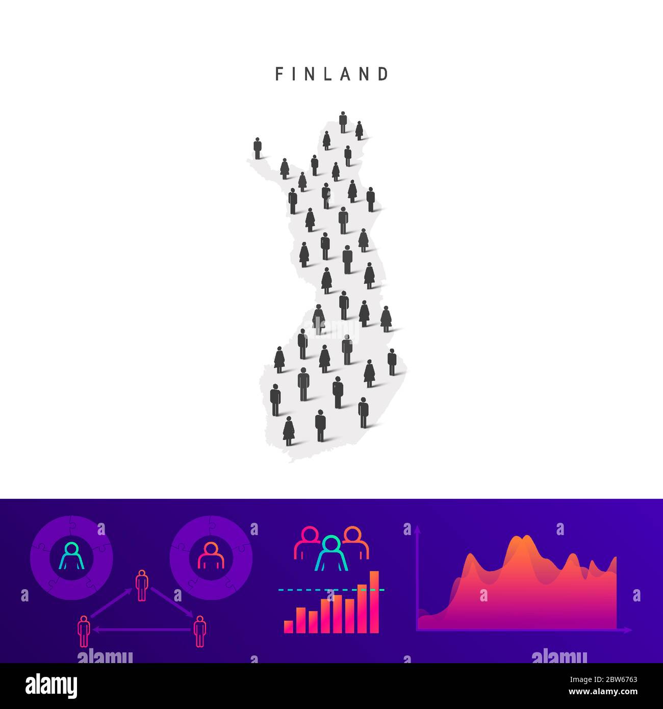 Finnish people icon map. Detailed vector silhouette. Mixed crowd of men ...