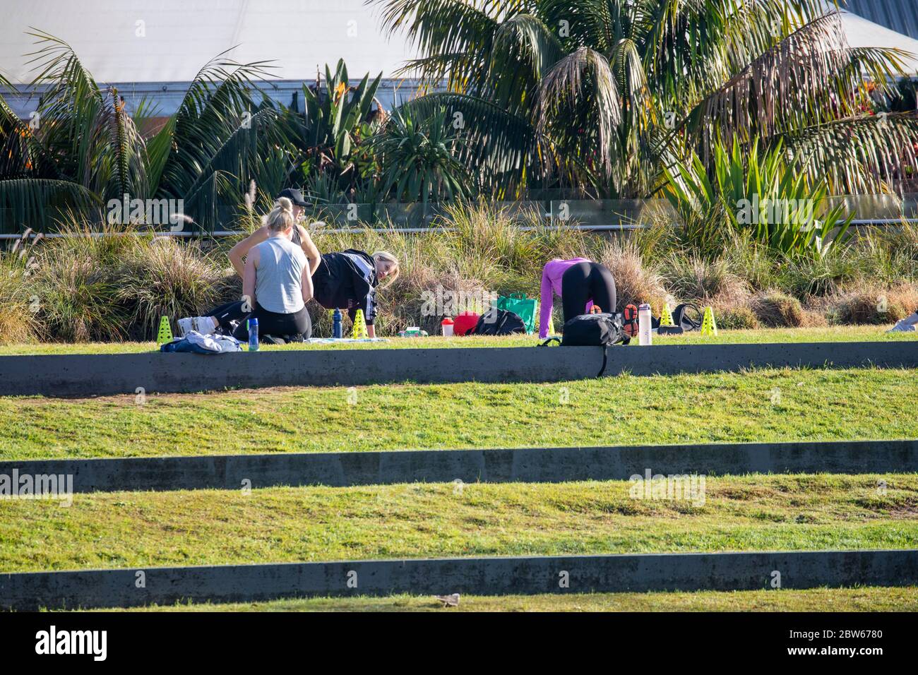 Sydney ladies exercise in a park in Mona Vale,,Australia Stock Photo ...