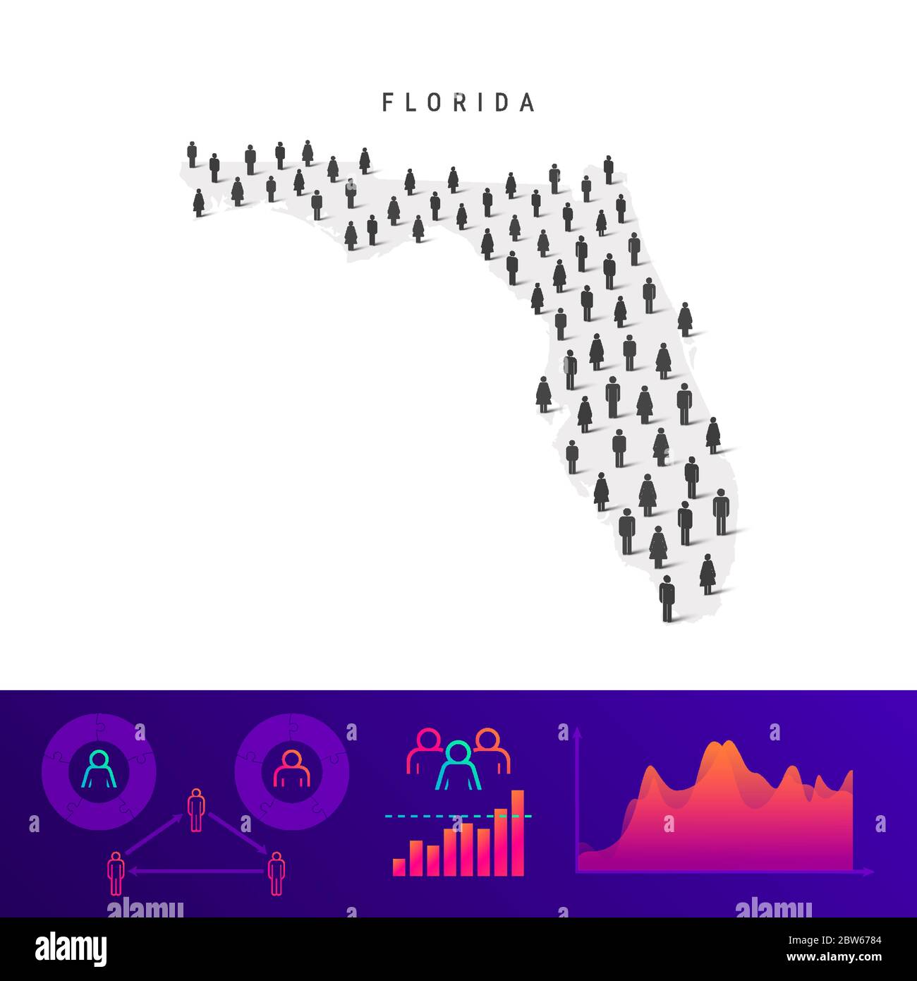 Florida people map. Detailed vector silhouette. Mixed crowd of men and ...
