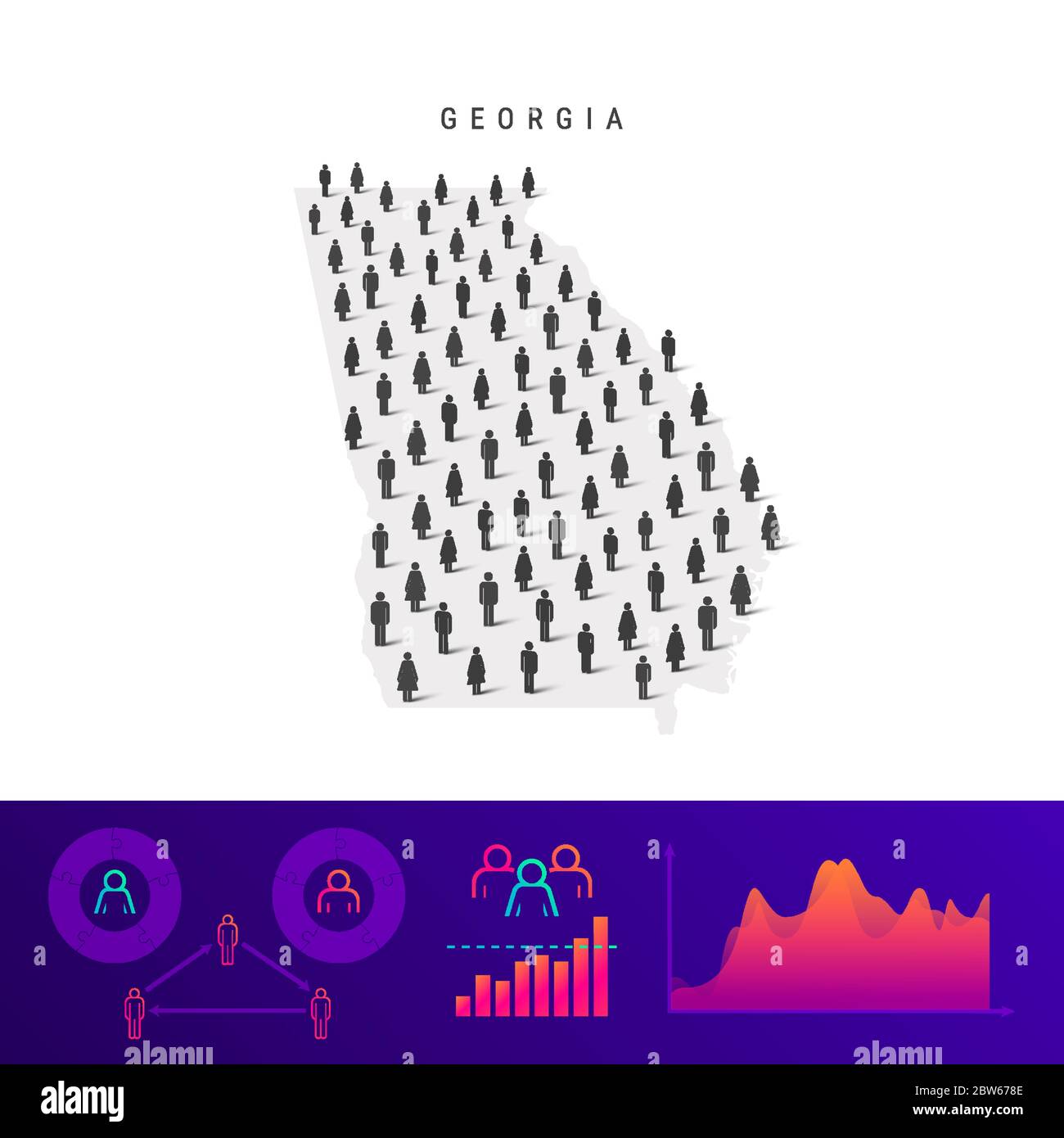 Georgia people map. Detailed vector silhouette. Mixed crowd of men and ...