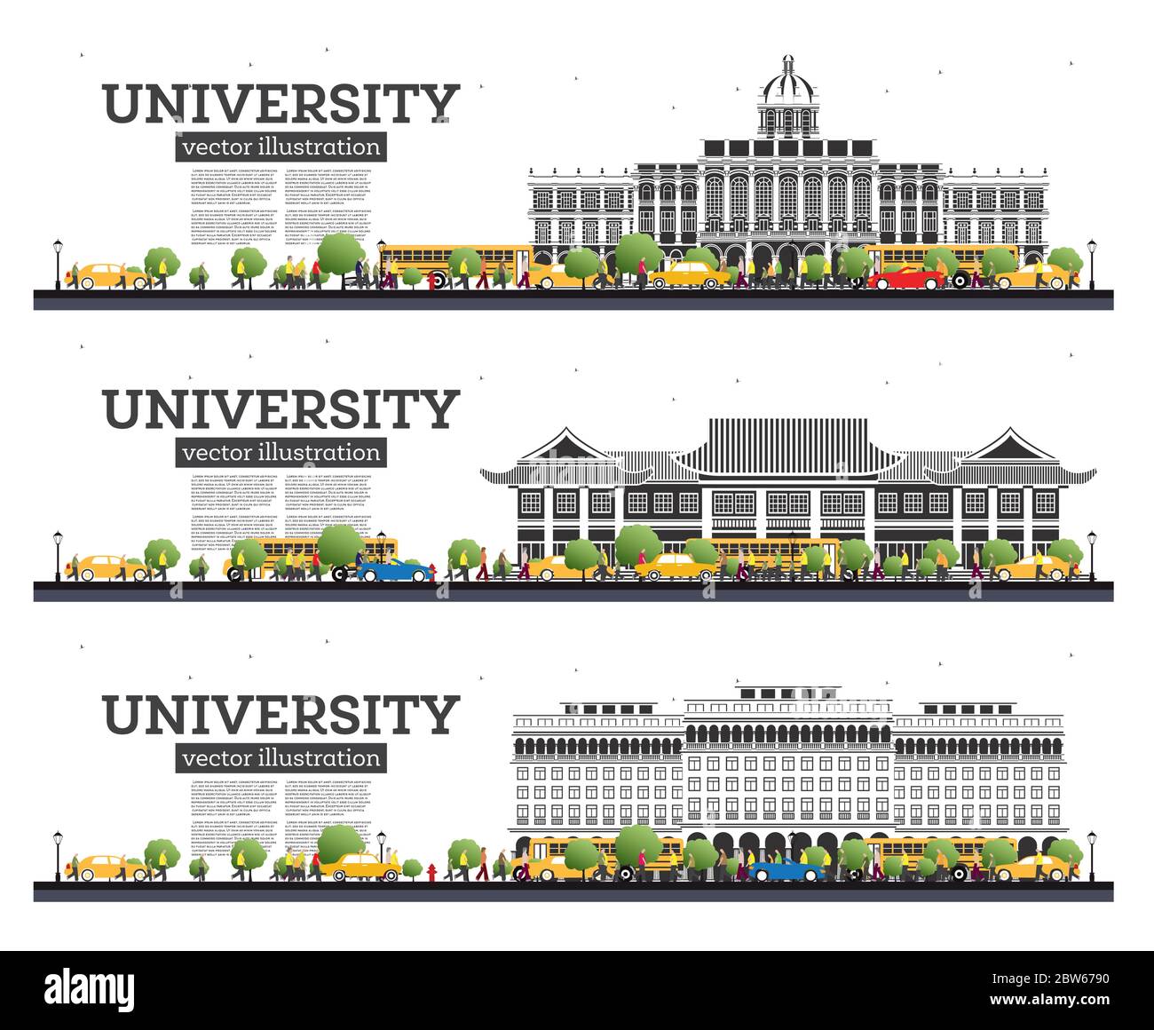 University Campus Set. Study Banners Isolated on White. Vector ...