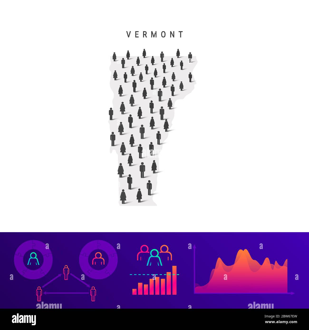 Vermont people map. Detailed vector silhouette. Mixed crowd of men and ...