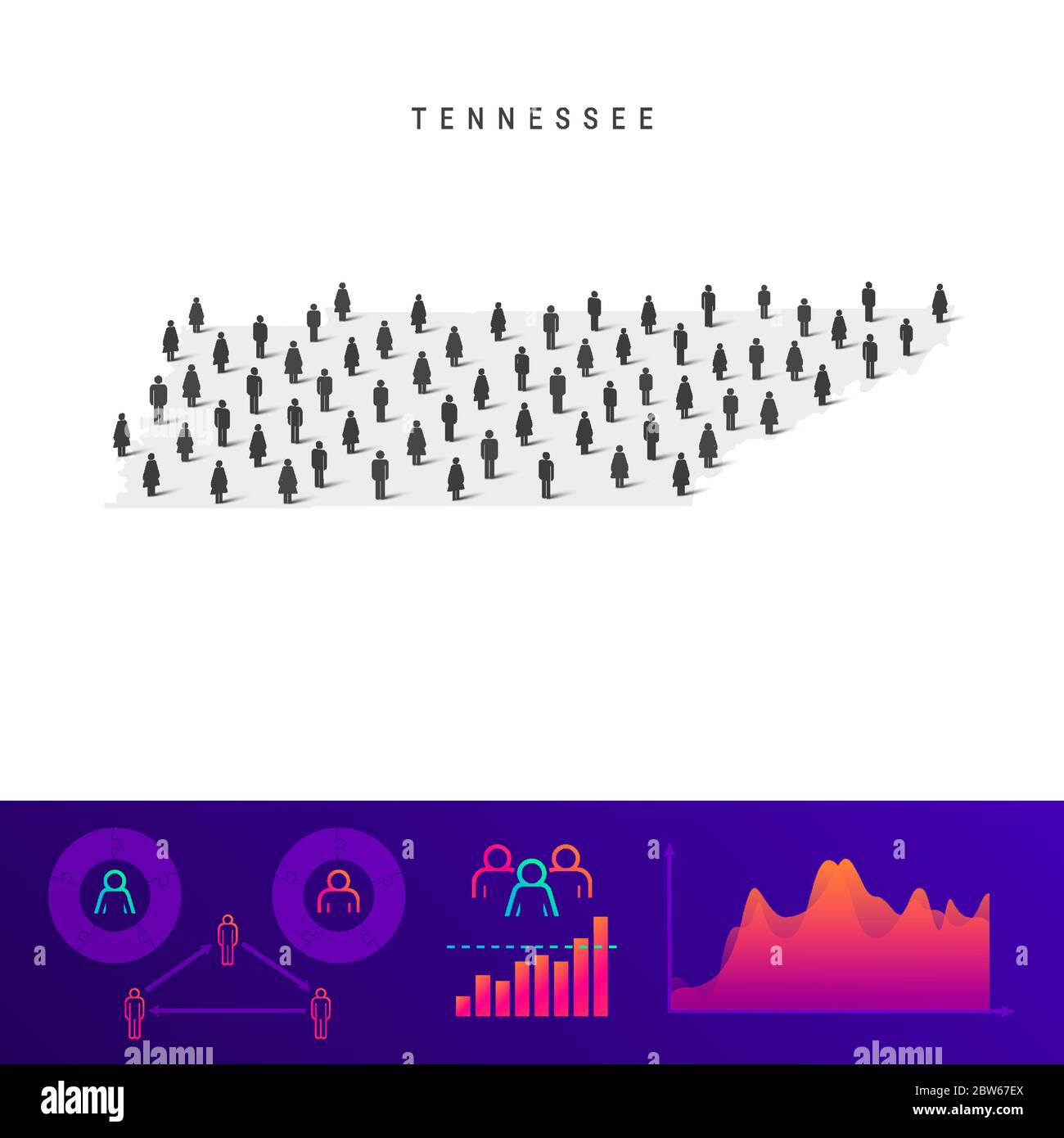 Tennessee people map. Detailed vector silhouette. Mixed crowd of men ...