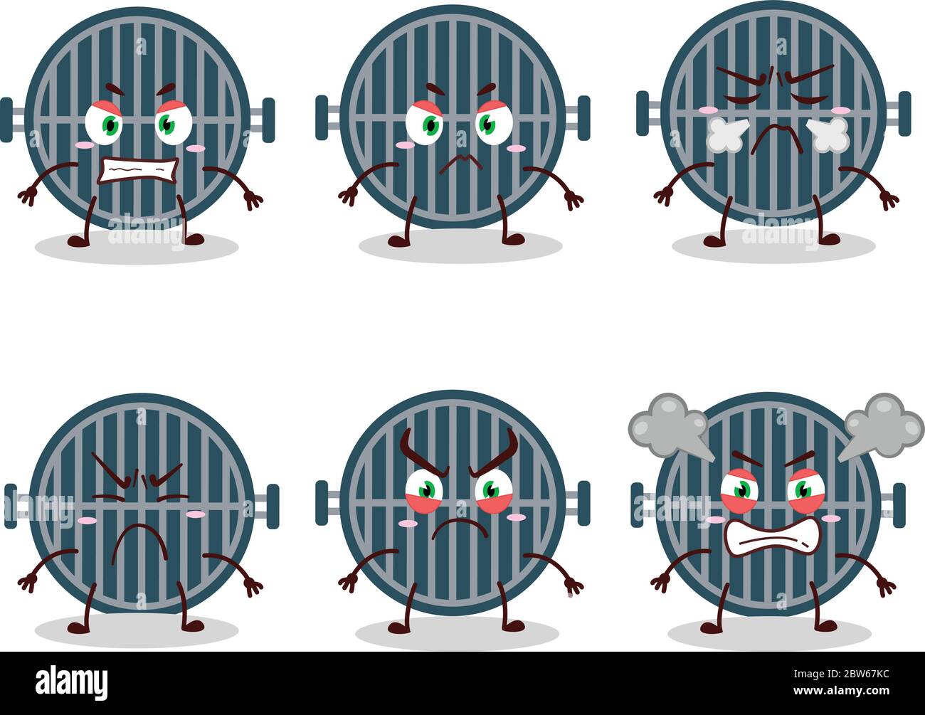 Grill cartoon character with various angry expressions Stock Vector ...