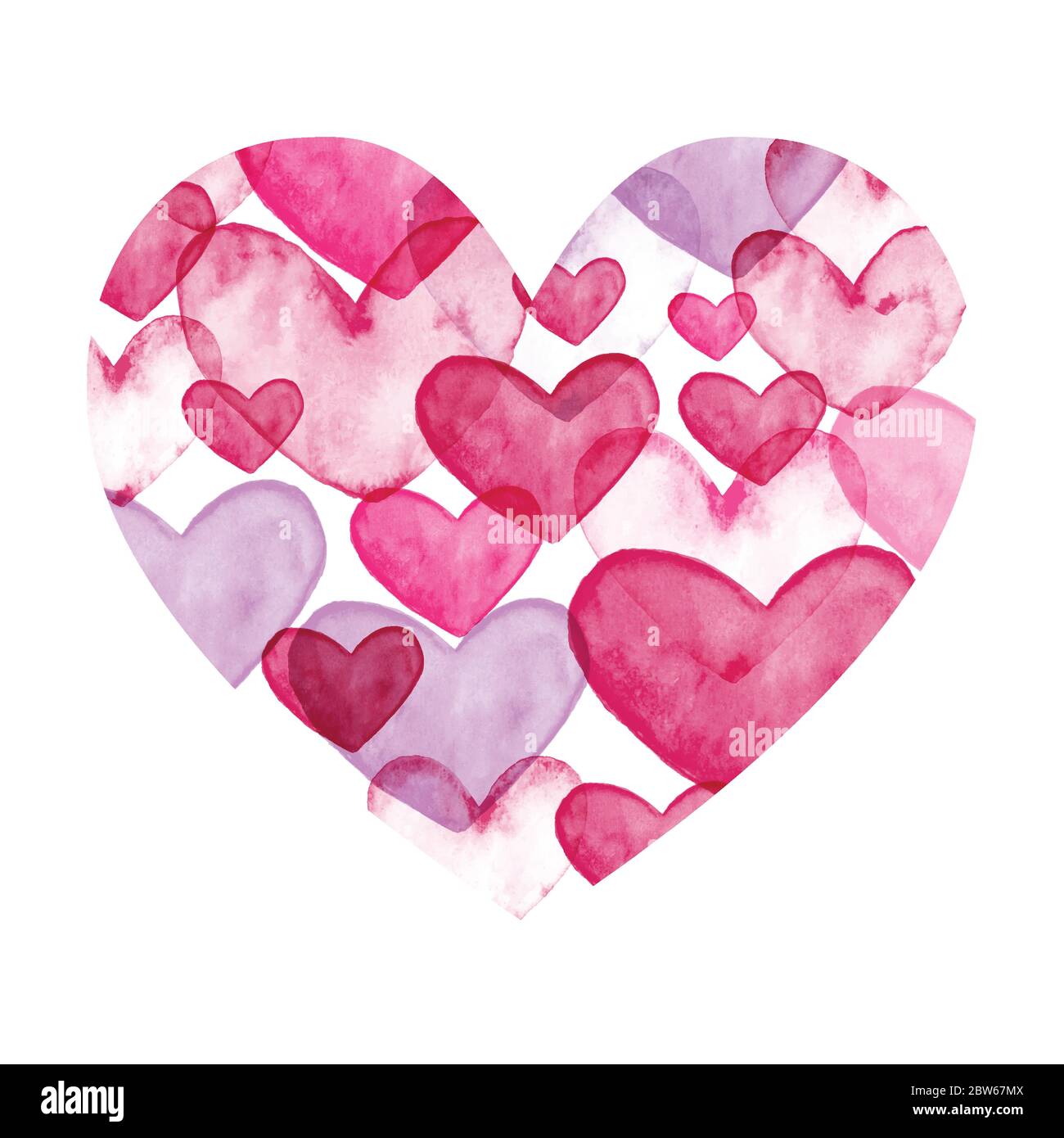 Watercolor hearts for Valentine's Day. Hand drawn heart shape painting ...