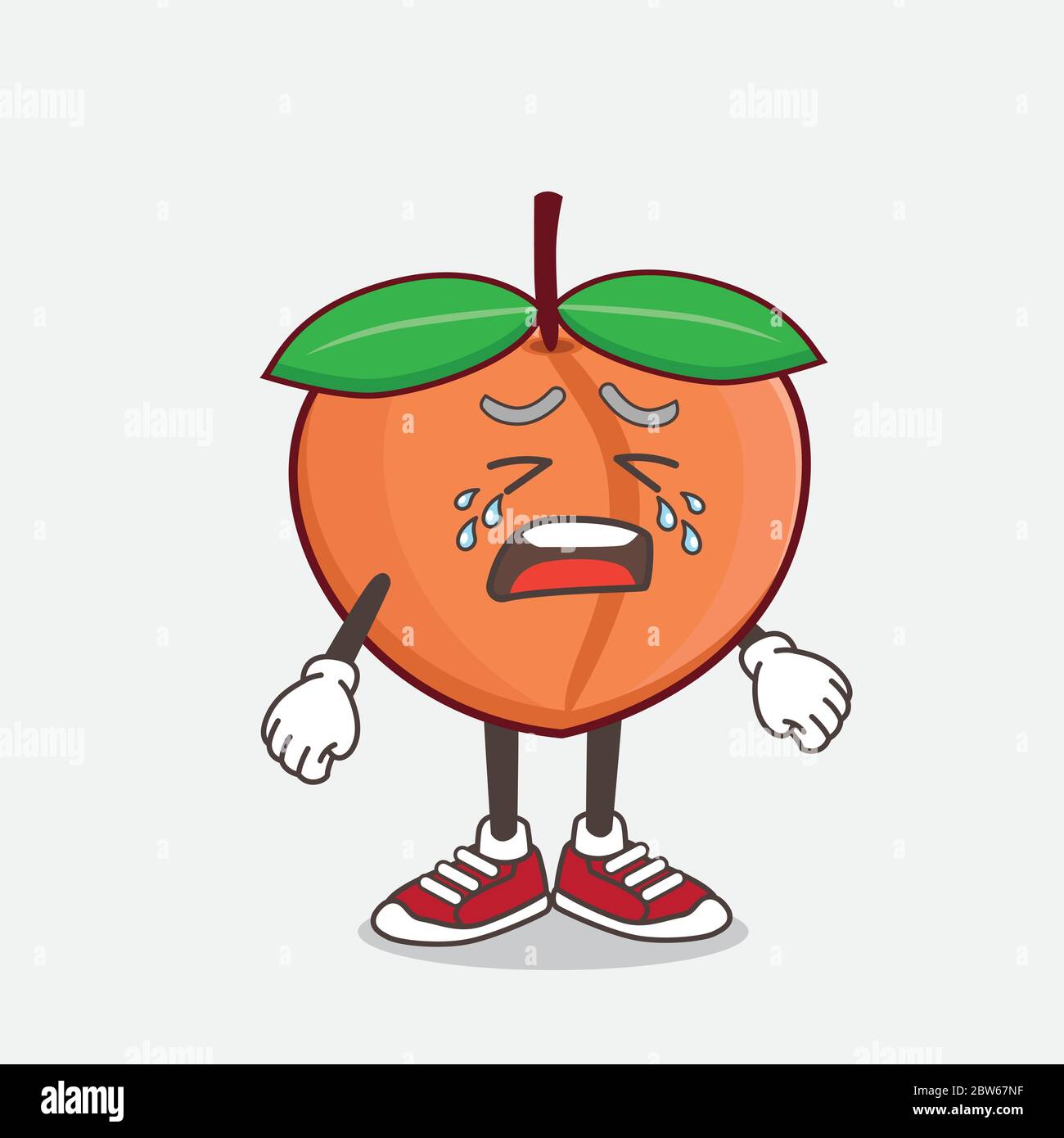An illustration of Peach Fruit cartoon mascot character with crying ...