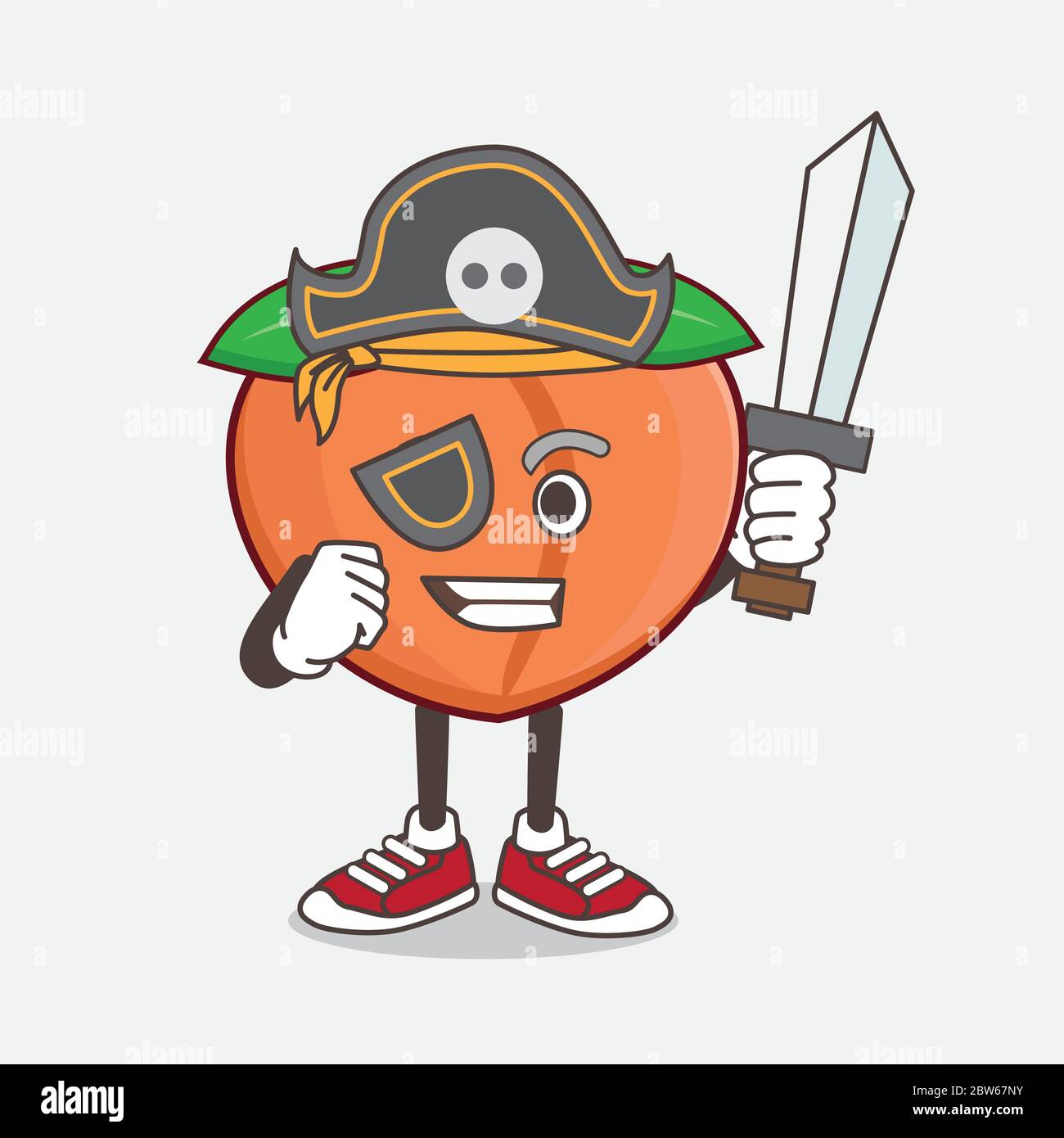 An illustration of Peach Fruit cartoon mascot character in pirate style ...