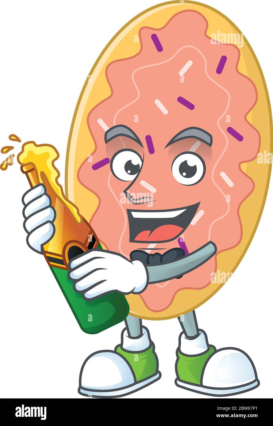 Happy face of bread cartoon design toast with a bottle of beer Stock ...