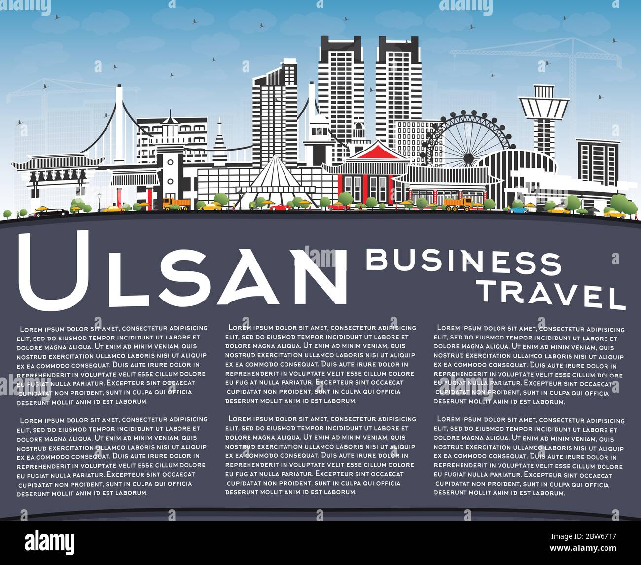 Ulsan South Korea City Skyline with Color Buildings, Blue Sky and Copy ...