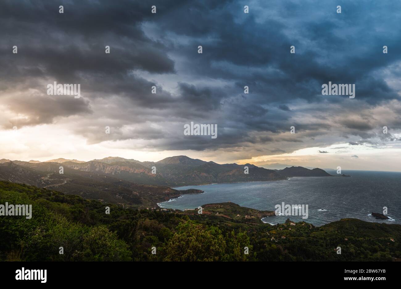 Beautiful sunset landscape near Byzantine village Velanidia cape Malea ...