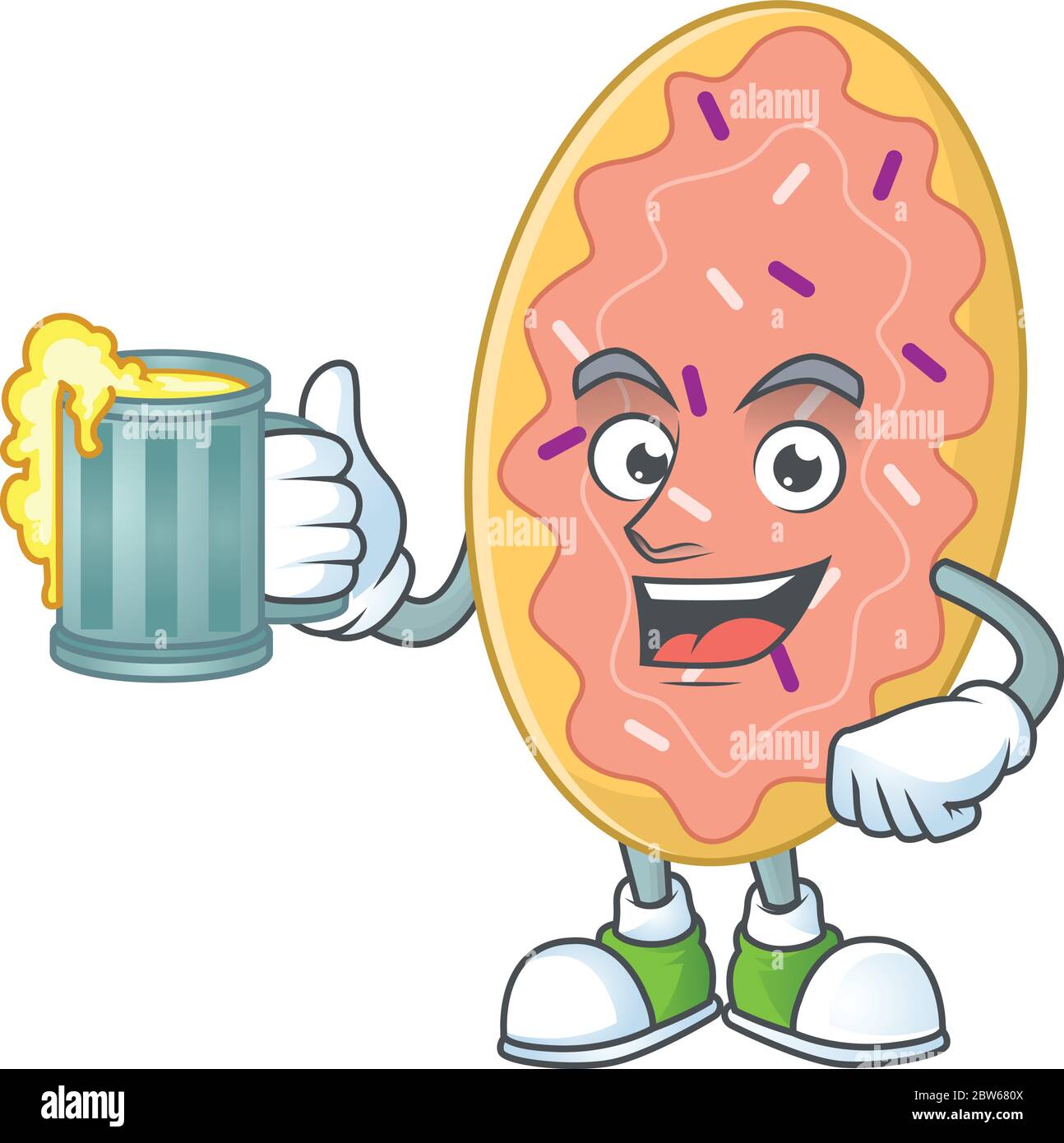 A cheerful bread cartoon mascot style toast with a glass of beer Stock ...