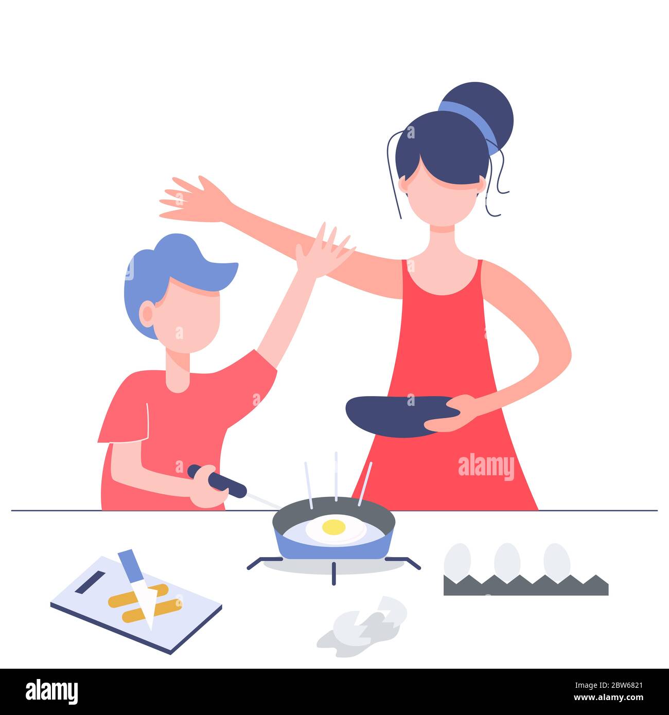 Mother and son cooking at home. Stay at home lifestyle hobby. Flat ...